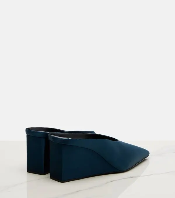 Alaïa Cube Satin Wedge Mules Bleu Petrole - Blue