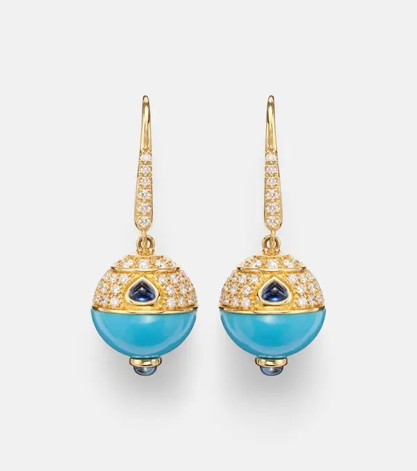 Marina B 18kt Yellow Turquoise, Sapphire, And Diamond Drop Earrings - Gold