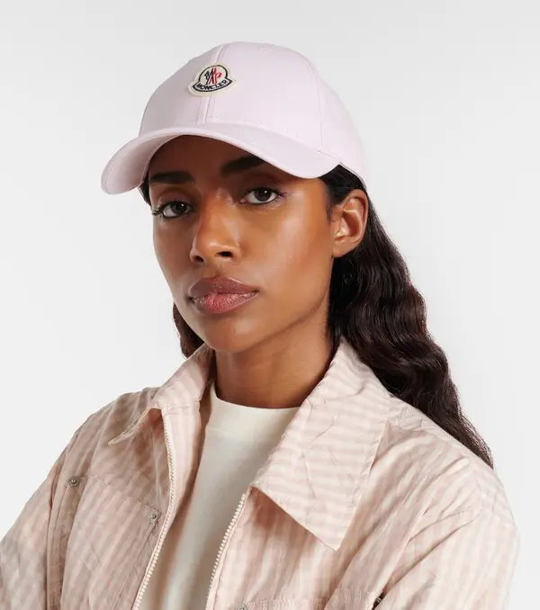 Moncler Logo Cotton Gabardine Baseball Cap - Pink