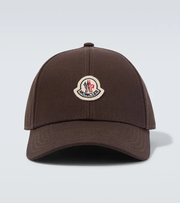 Moncler Logo Cotton Gabardine Baseball Cap - Brown