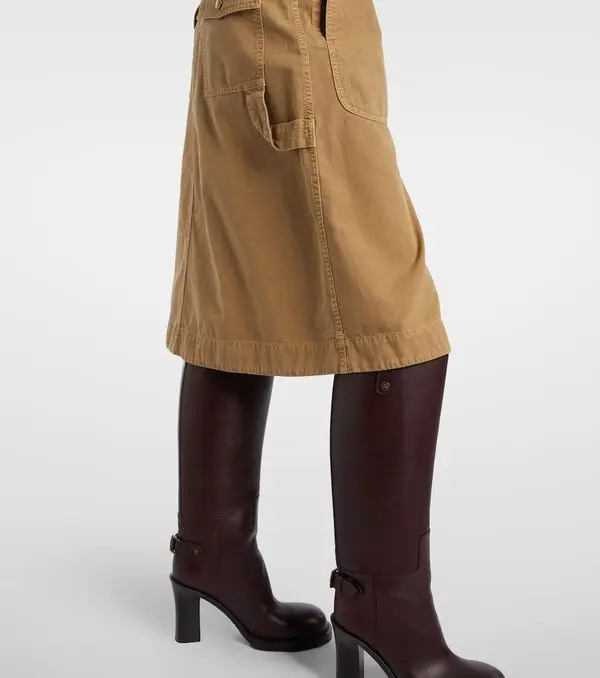 Moncler Belted Denim Midi Skirt - Beige