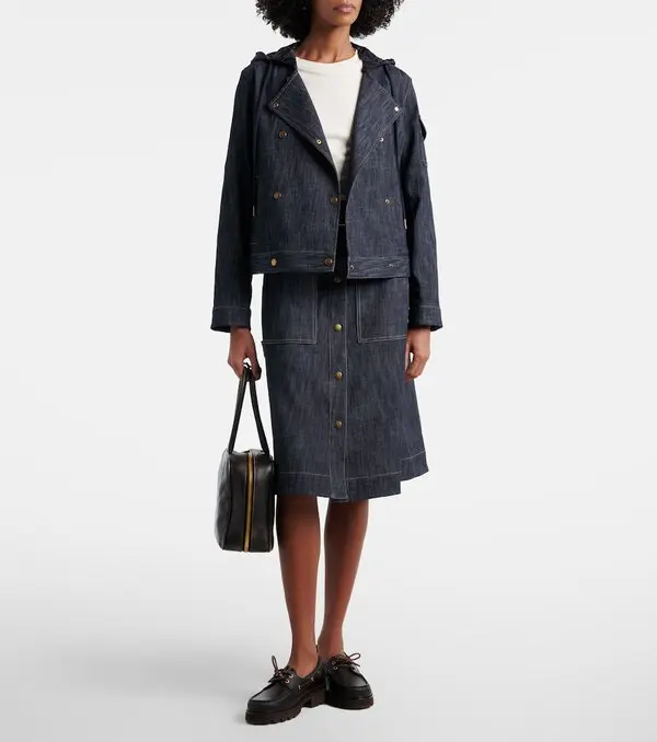 Moncler Diervilla Double-breasted Denim Jacket With Drawstring Hood
