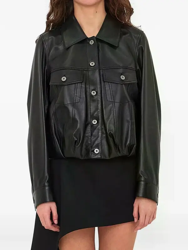 Loewe Cropped Leather Jacket With Button Fastening