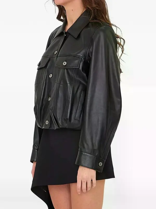 Loewe Cropped Leather Jacket With Button Fastening