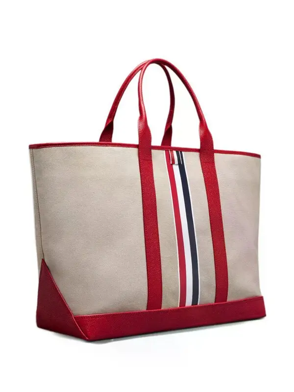 Thom Browne Striped Leather Handles Tote - Neutrals