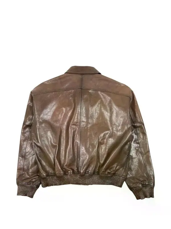 PURPLE BRAND Distressed Leather Zip Jacket