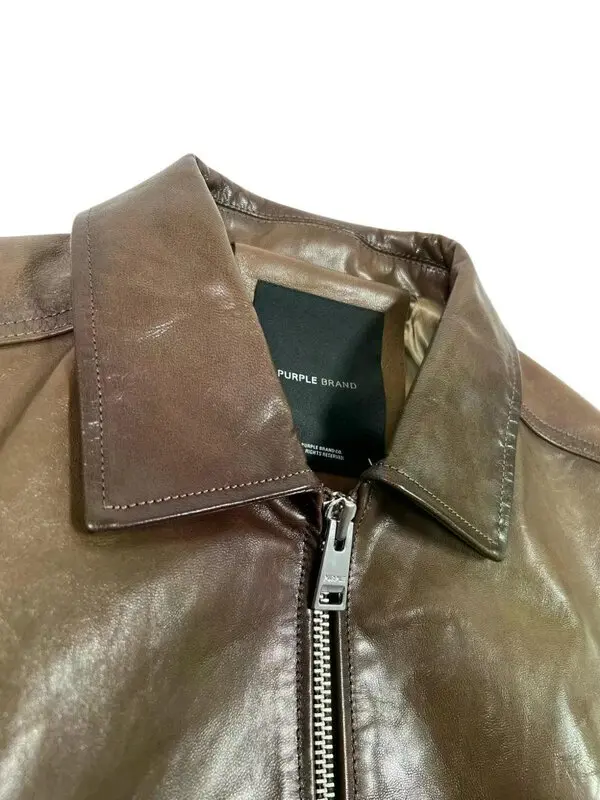 PURPLE BRAND Distressed Leather Zip Jacket