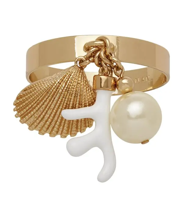 JOANNA BUCHANAN Set Of 4 Coral And Shell Skinny Napkin Rings - Gold