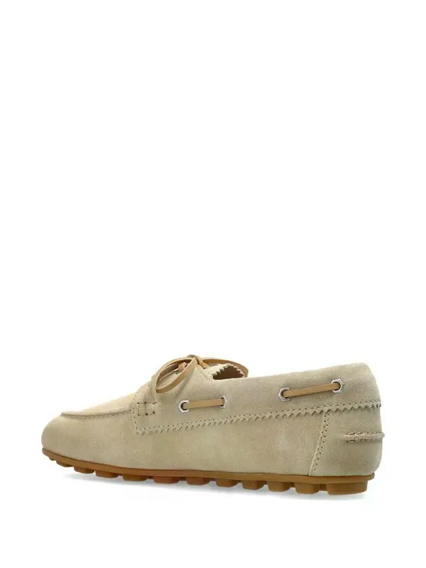 Hogan Beige Suede Boat Shoes With Studded Sole