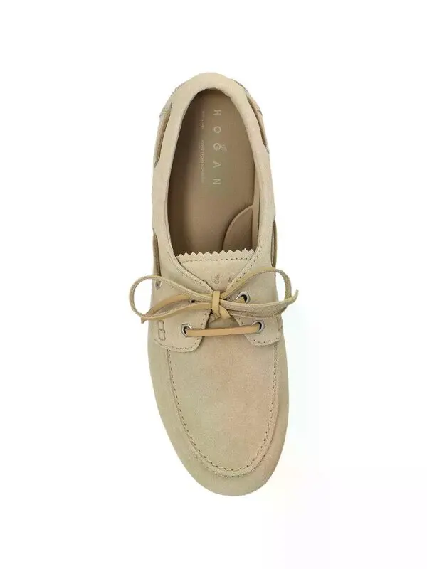 Hogan Beige Suede Boat Shoes With Studded Sole