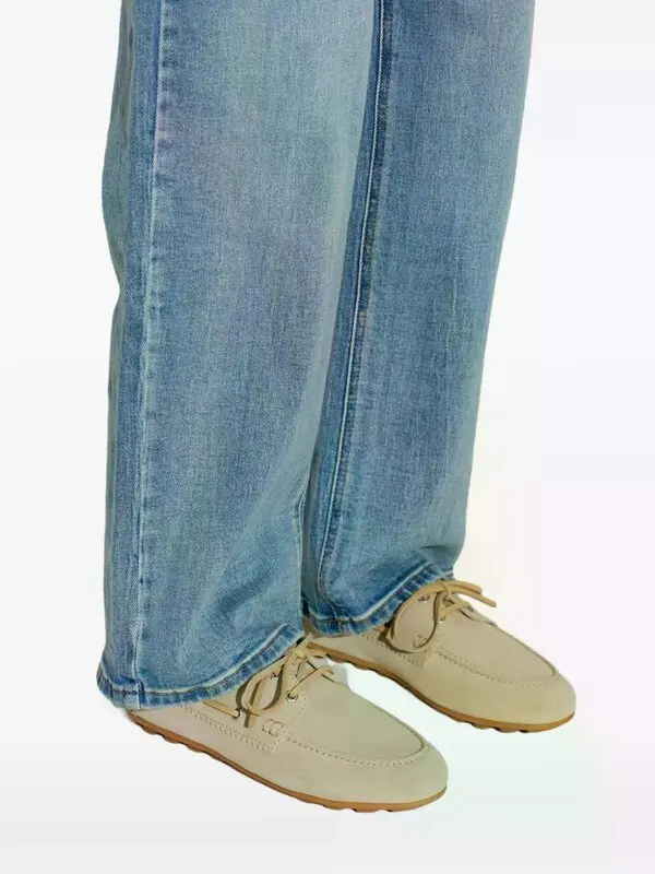 Hogan Beige Suede Boat Shoes With Studded Sole
