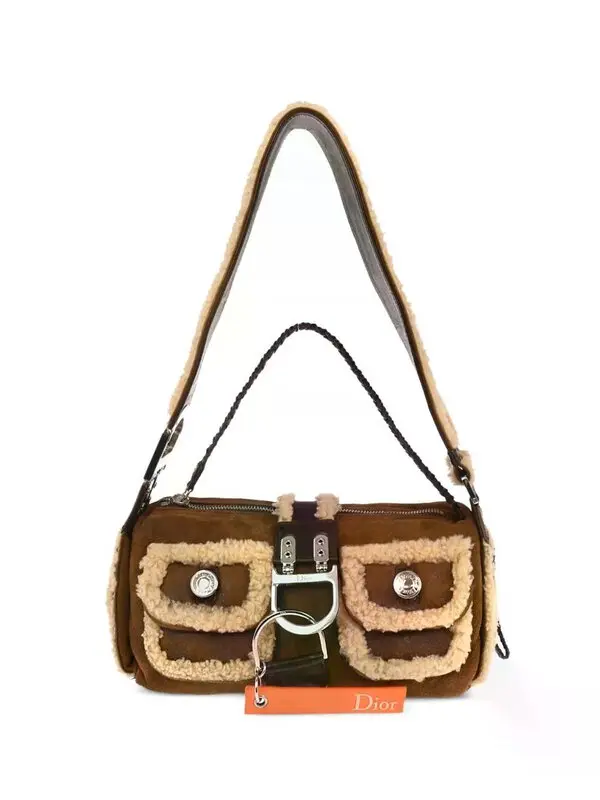 Dior Shearling Trim Shoulder Bag - Brown