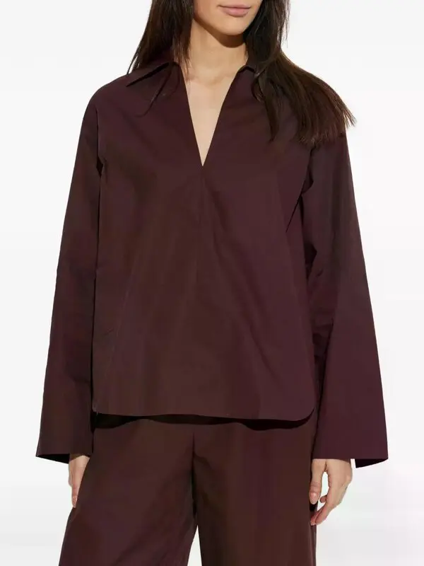 SAMSOE SAMSOE Organic Cotton V-neck Blouse With Classic Collar