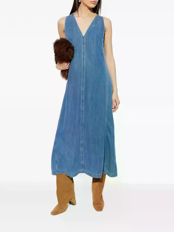 SAMSOE SAMSOE Saskylar V-neck Sleeveless Denim Maxi Dress - Blue