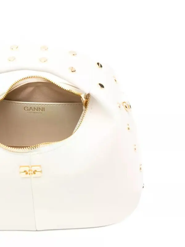 GANNI Logo Detail Studded Tote Bag - Neutrals