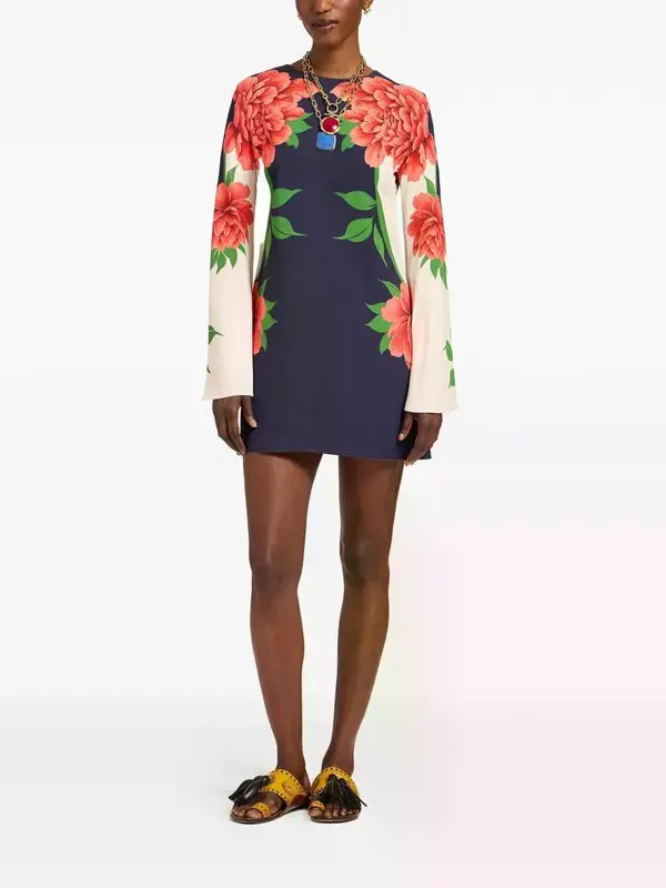 La DoubleJ Queen Peony Floral Bell-sleeve Mini Dress