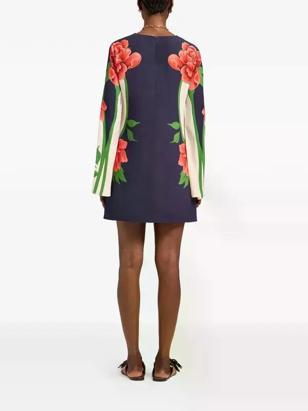 La DoubleJ Queen Peony Floral Bell-sleeve Mini Dress