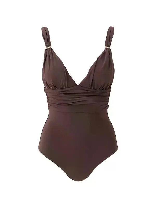 Melissa Odabash Panarea V-neck Ruched Swimsuit - Brown