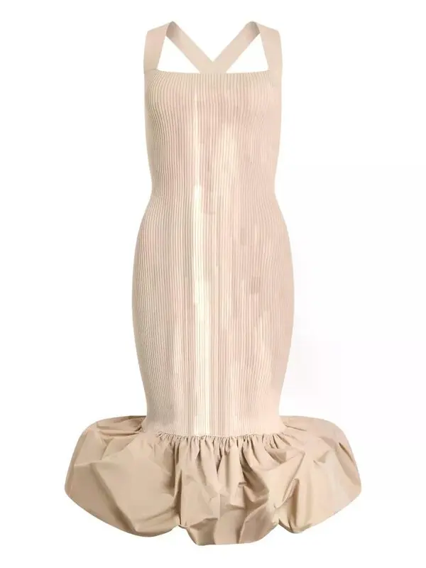 PATOU Ribbed Knit Midi Dress With Ruffled Hem