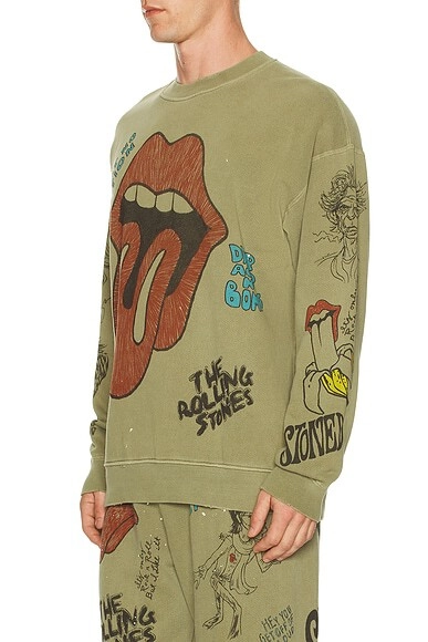 MadeWorn Rolling Stones Sketch Classic Crew Sweatshirt - Fatigue