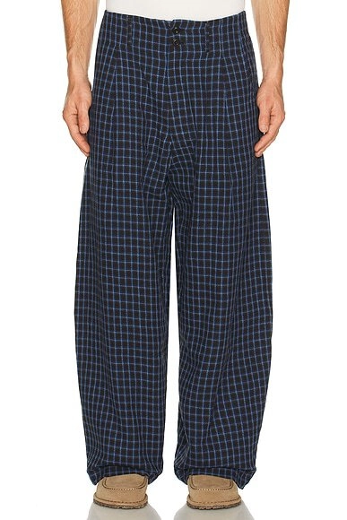 NICHOLAS DALEY Wide Leg Pleated Trouser - Navy Check