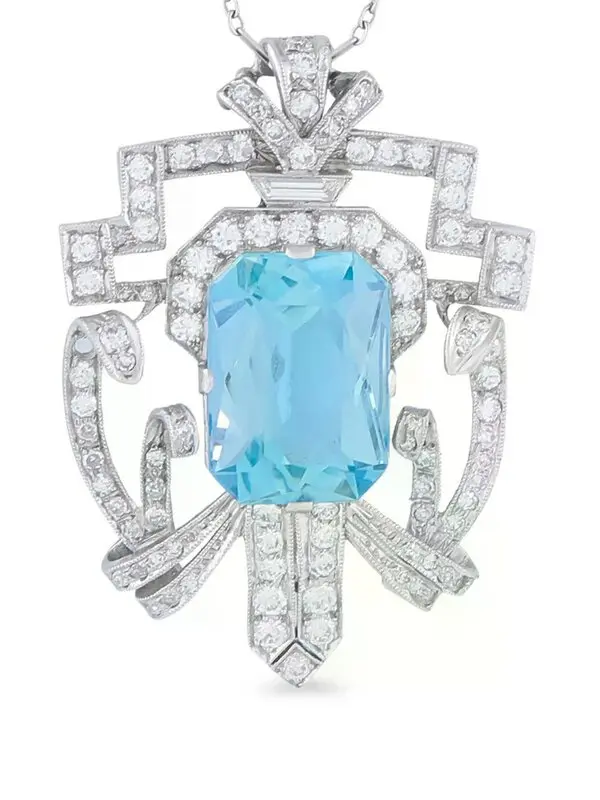LB EXCLUSIVE 14k White Gold Diamond And Aquamarine Pendant - Silver