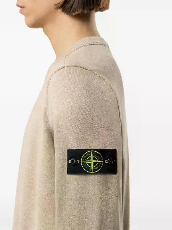 Stone Island Crew Neck Sweater With Logo Patch - Grey