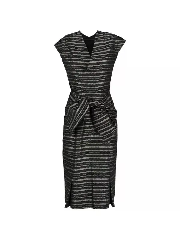 Vintage Sleeveless Striped V-neck Dress With Bow Back