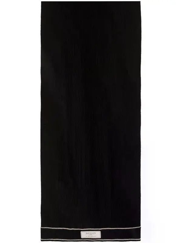 Balmain Label-patch Merino-wool Scarf - Black