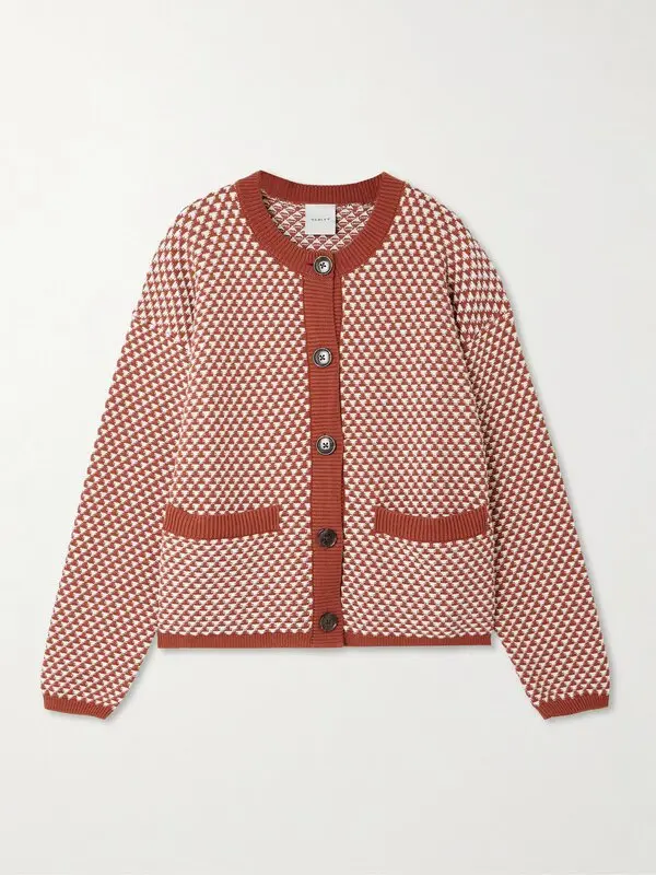 Varley Elmwick Jacquard-knit Cotton Cardigan - Red