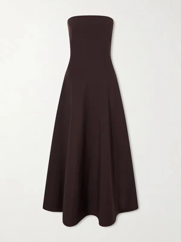 ST. AGNI Strapless Cotton-blend Midi Dress - Brown