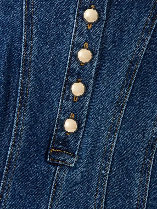 SELF-PORTRAIT Paneled Broderie Anglaise Denim Mini Dress