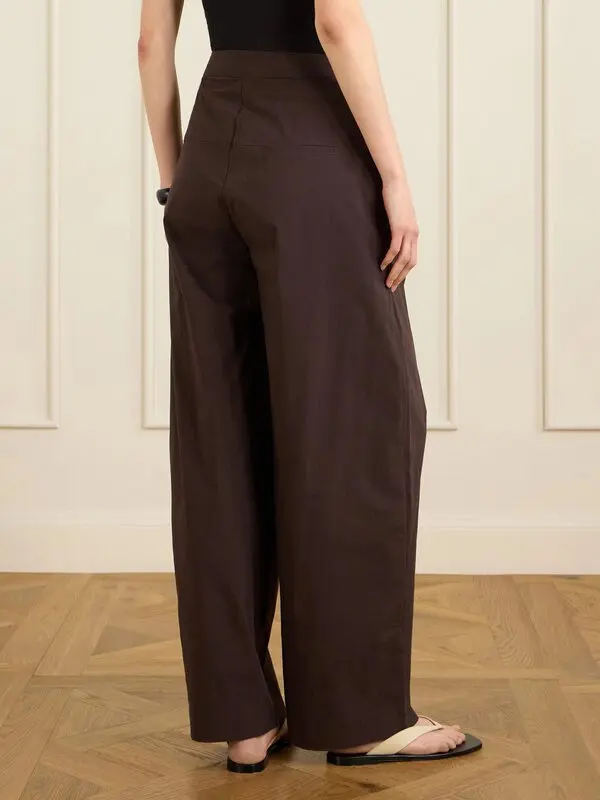 ST. AGNI Pleated Cotton-blend Poplin Wide-leg Trousers - Brown