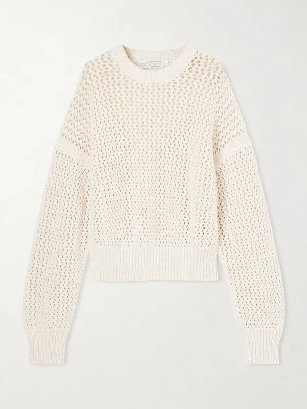 Another Tomorrow Open-knit Cotton Sweater - Neutrals