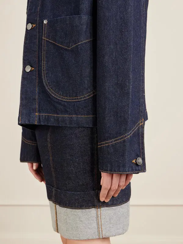 Khaite Wyatt Corduroy-trimmed Denim Jacket - Blue