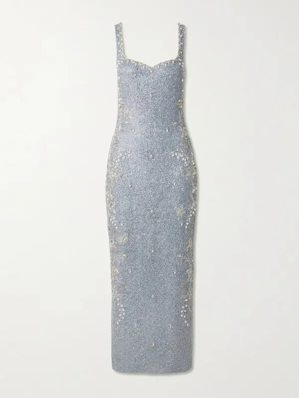 CLIO PEPPIATT Iris Embellished Stretch-mesh Gown - Blue