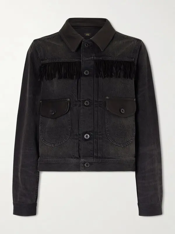 Ralph Lauren Emerson Cropped Denim Jacket With Leather Trim And Fringe