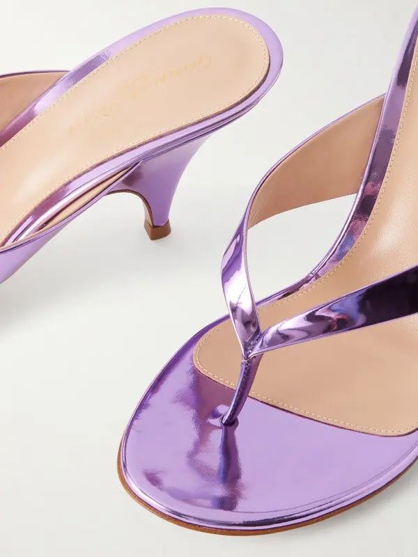 GIANVITO ROSSI Sofia 70 Mirrored Leather Thong Sandals - Purple