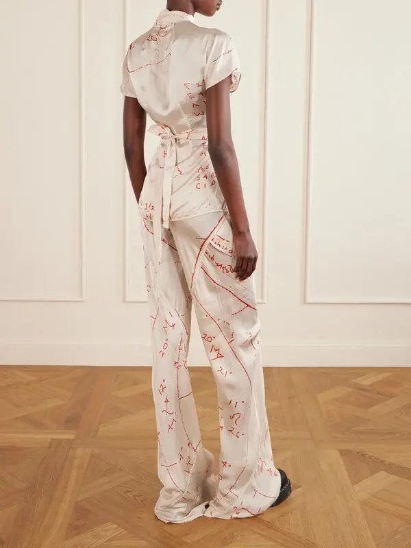 Rick Owens Bias Paneled Printed Satin Trousers