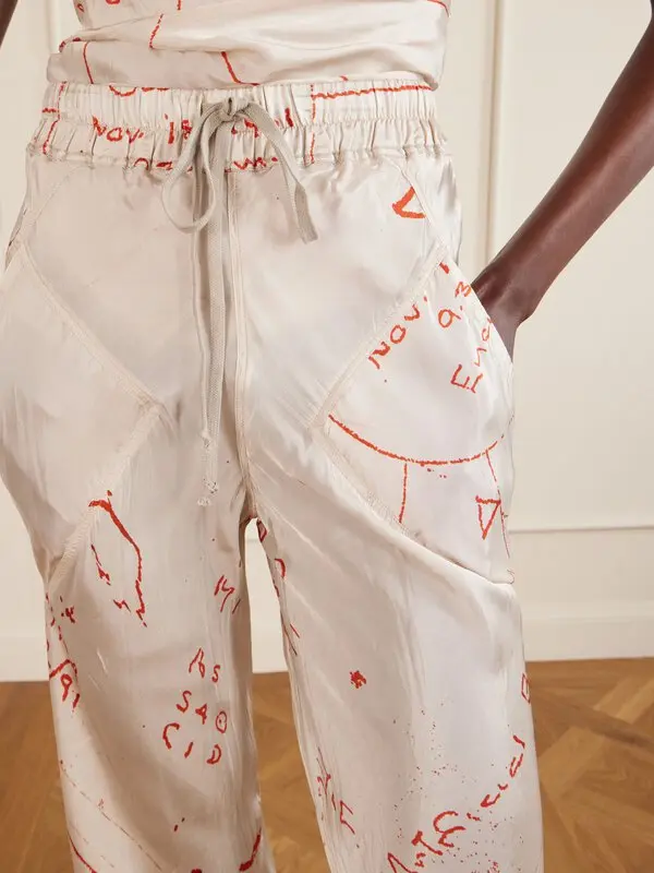 Rick Owens Bias Paneled Printed Satin Trousers