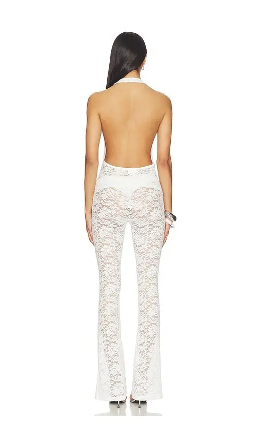 Superdown Lace Halter Neck Top And Flare Leg Trousers Set