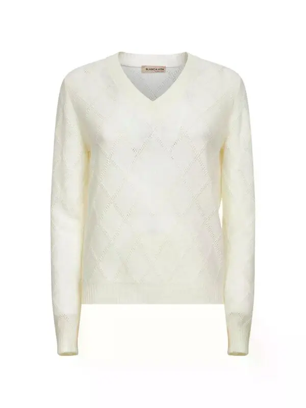BLANCA VITA Ribbed V-neck Cashmere Sweater