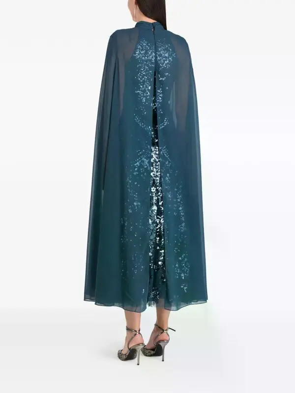 NEEDLE & THREAD Embellished Sequined Midi Dress With Cape Detail