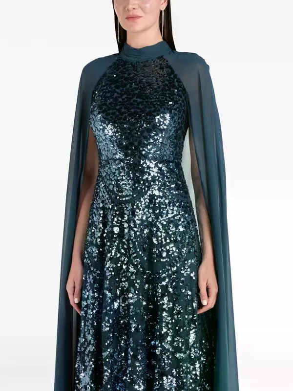 NEEDLE & THREAD Embellished Sequined Midi Dress With Cape Detail