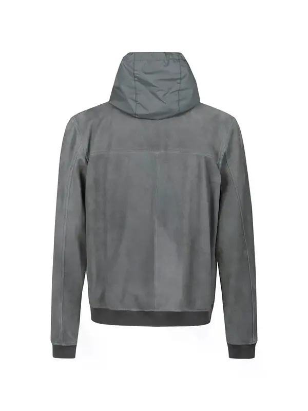 MOORER Suede Hooded Jacket With Press-stud Fastening - Grey