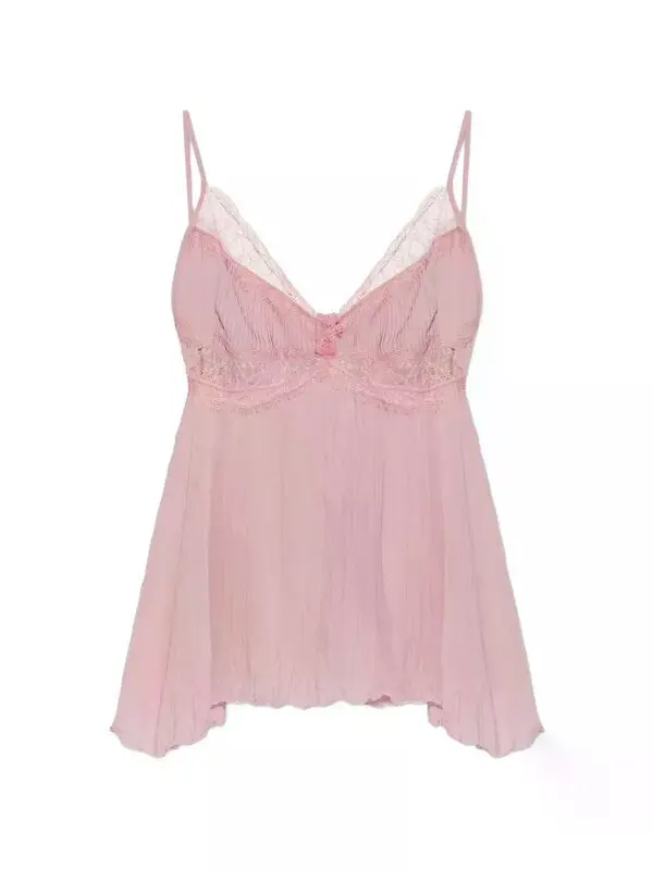 Blumarine Georgette Lace-panel V-neck Top - Pink