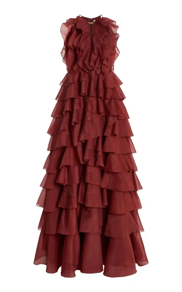 Aje Cleo Ruffled Chiffon Gown - Brown