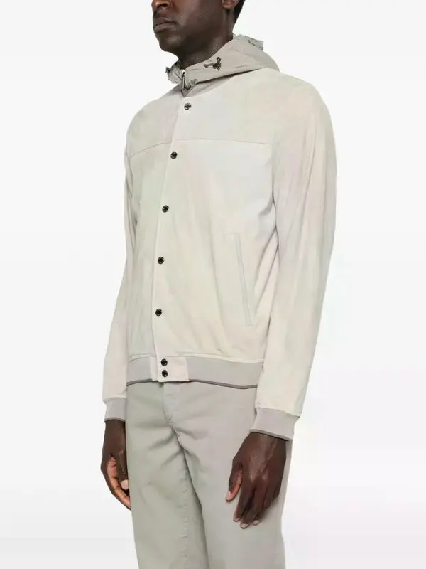 MOORER Hooded Press-stud Bomber Jacket - Grey