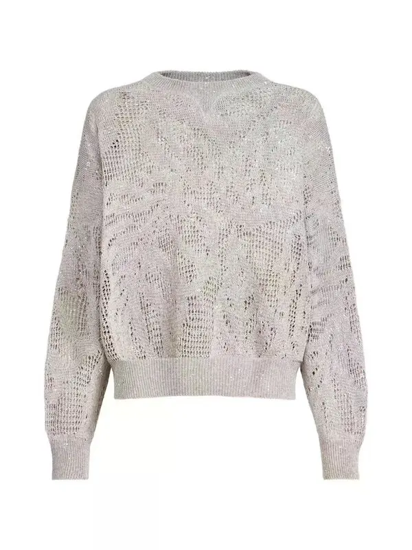 Brunello Cucinelli Open-knit Sequin Embellished Sweater - Neutrals