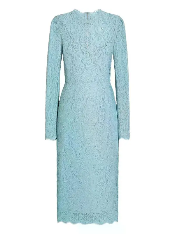 Dolce & Gabbana Long-sleeved Lace Midi Dress - Blue